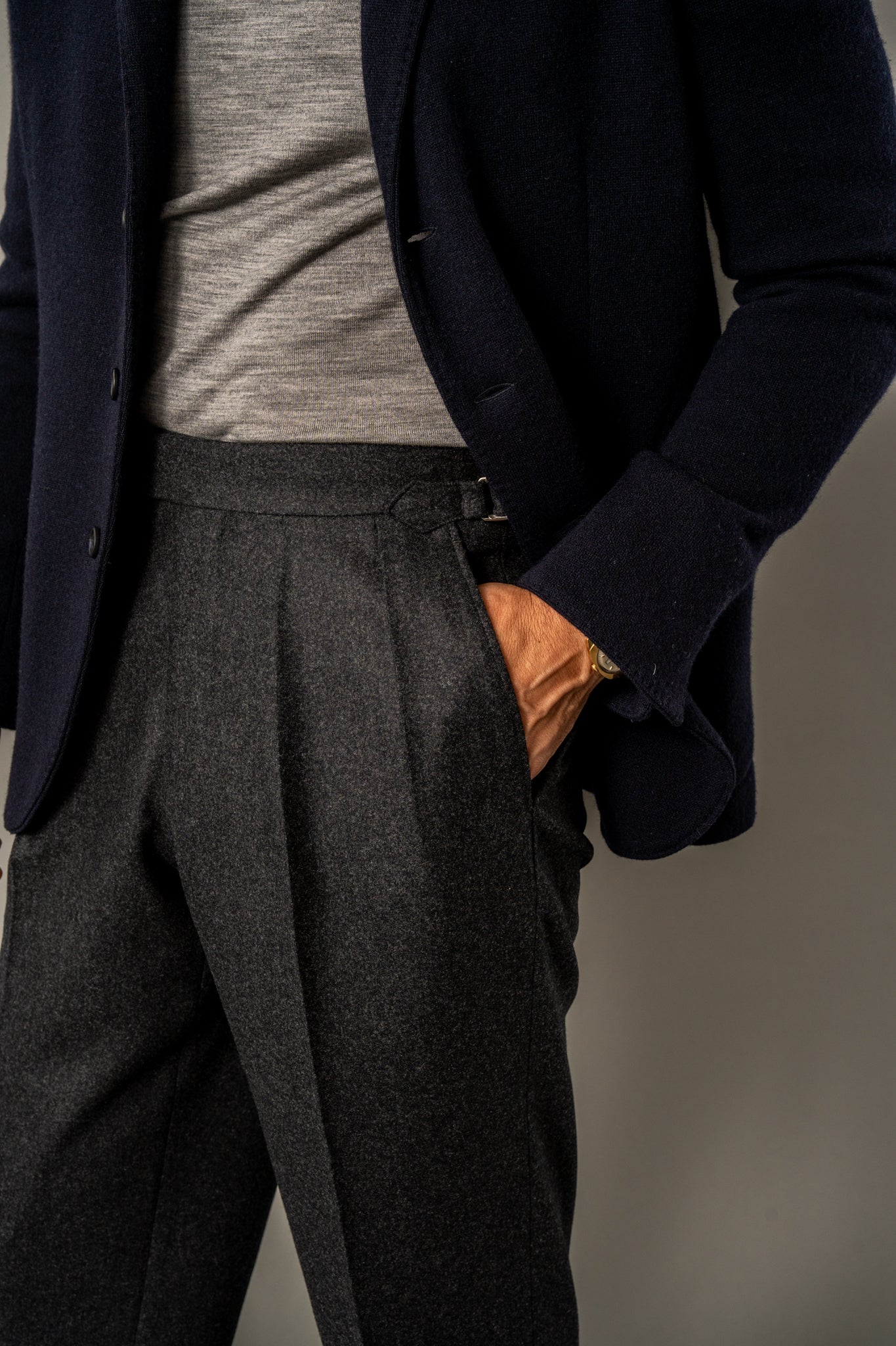 Aleks Charcoal Wool Flannel Trousers – Kit Blake